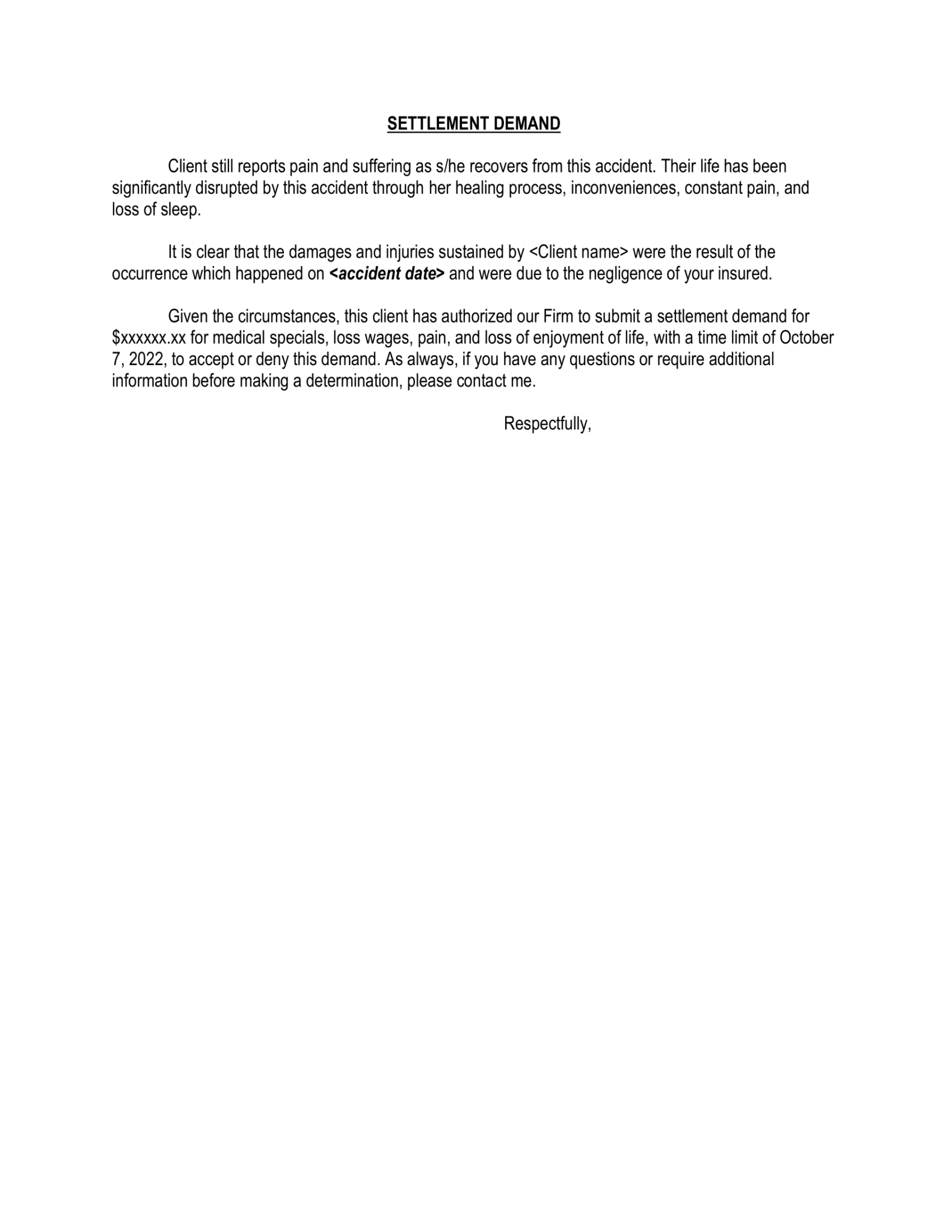 A Sample Demand Letter for a Slip and Fall Case - Kane Personal Injury